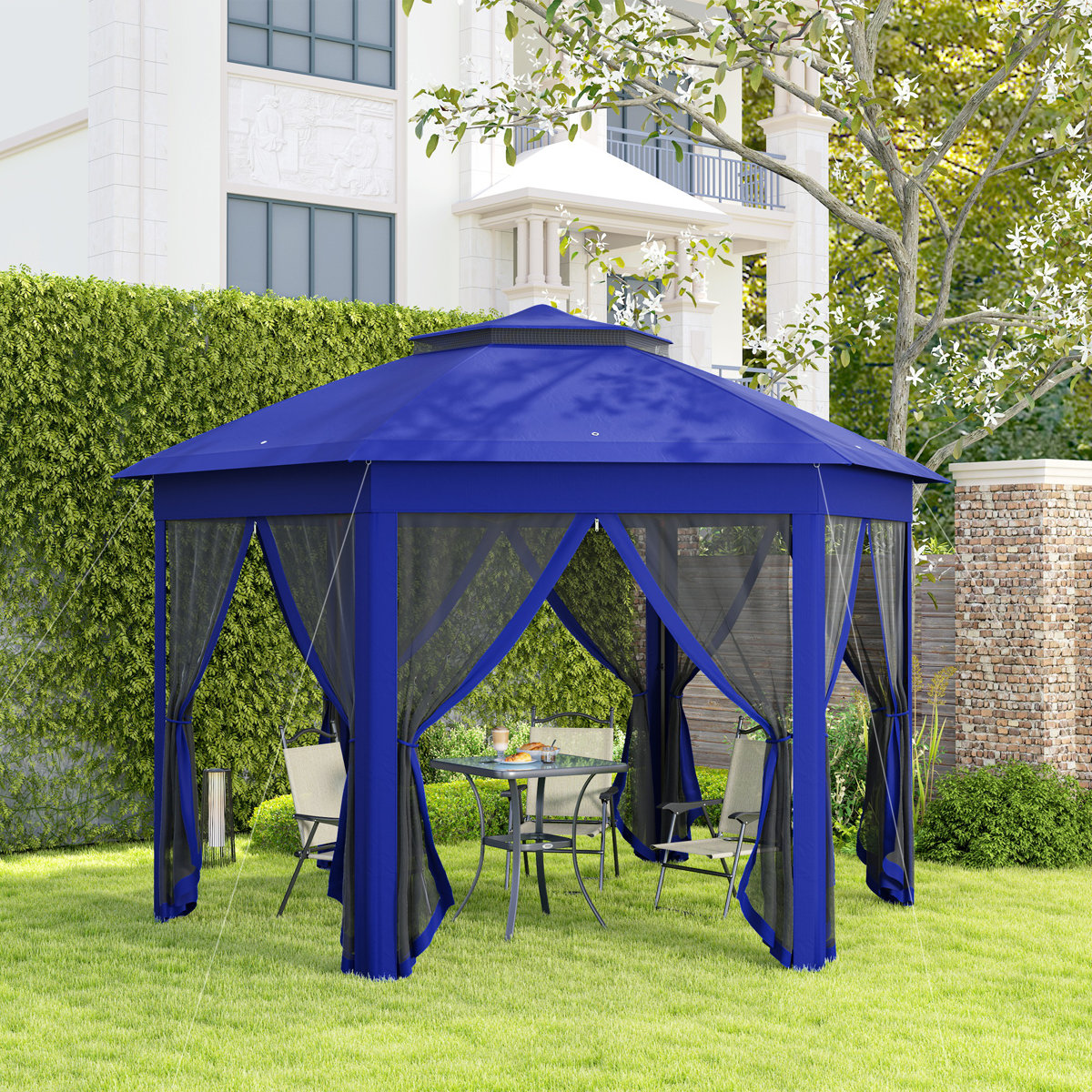 Outsunny 13' X 13' Pop Up Gazebo, Hexagonal Canopy Shelter With 6 Zippered Mesh Netting, Event ...